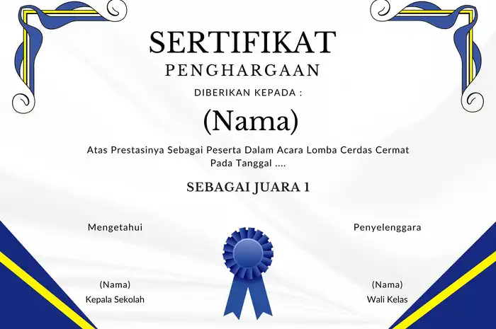 Contoh Sertifikat Penghargaan serta Fungsi dan Cara Membuatnya - Sonora.id