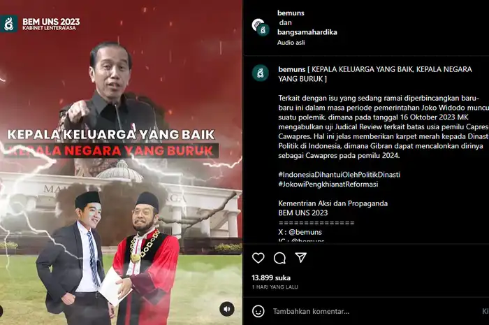 Kritik Putusan MK, BEM UNS Buat Video Meme Politik Dinasti Jokowi ...