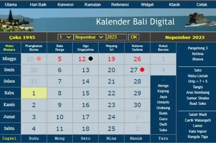Kalender Bali Bulan November 2023, Lengkap dengan Daftar Rerainan ...