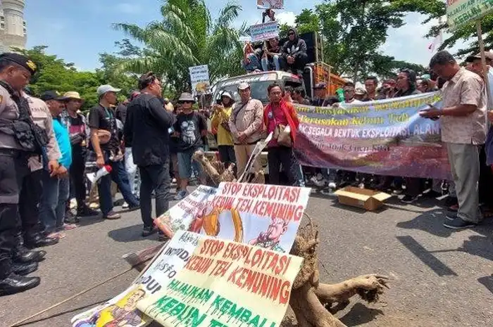 Ratusan Warga Kemuning Unjuk Rasa Minta Hentikan Eksploitasi Kebun Teh - Sonora.id