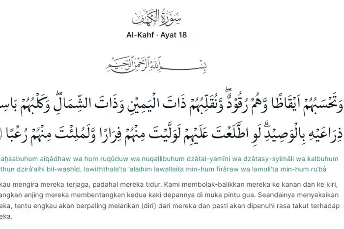 Surat Al-Kahfi Ayat 18: Arab, Latin, Terjemahan, dan Tafsir Tahlili ...