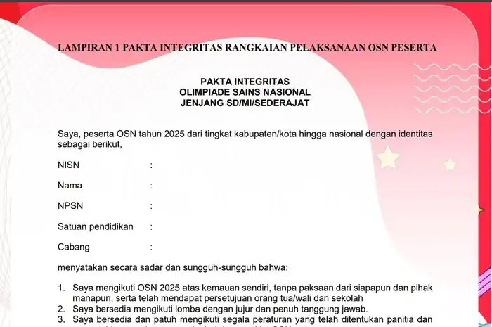Contoh Pakta Integritas OSN 2025 Jenjang SD, SMP, SMA dan File PDF-nya ...