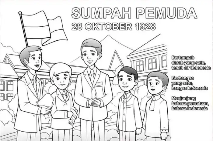 20 Gambar Mewarnai Tema Sumpah Pemuda 2025 untuk TK/SD, Lucu dan ...