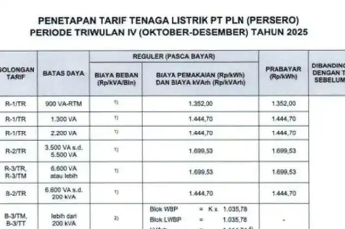 Daftar Lengkap Tarif Listrik Subsidi 2025 dari Oktober - Desember - Sonora.id