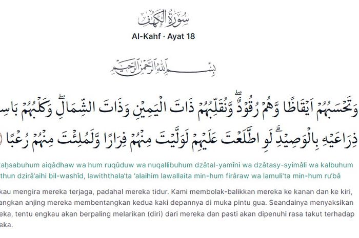 Surat Al-Kahfi Ayat 18: Arab, Latin, Terjemahan, dan Tafsir Tahlili - Sonora.id