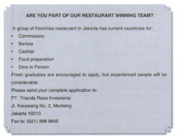 Contoh Iklan Lowongan Kerja Dalam Bahasa Inggris