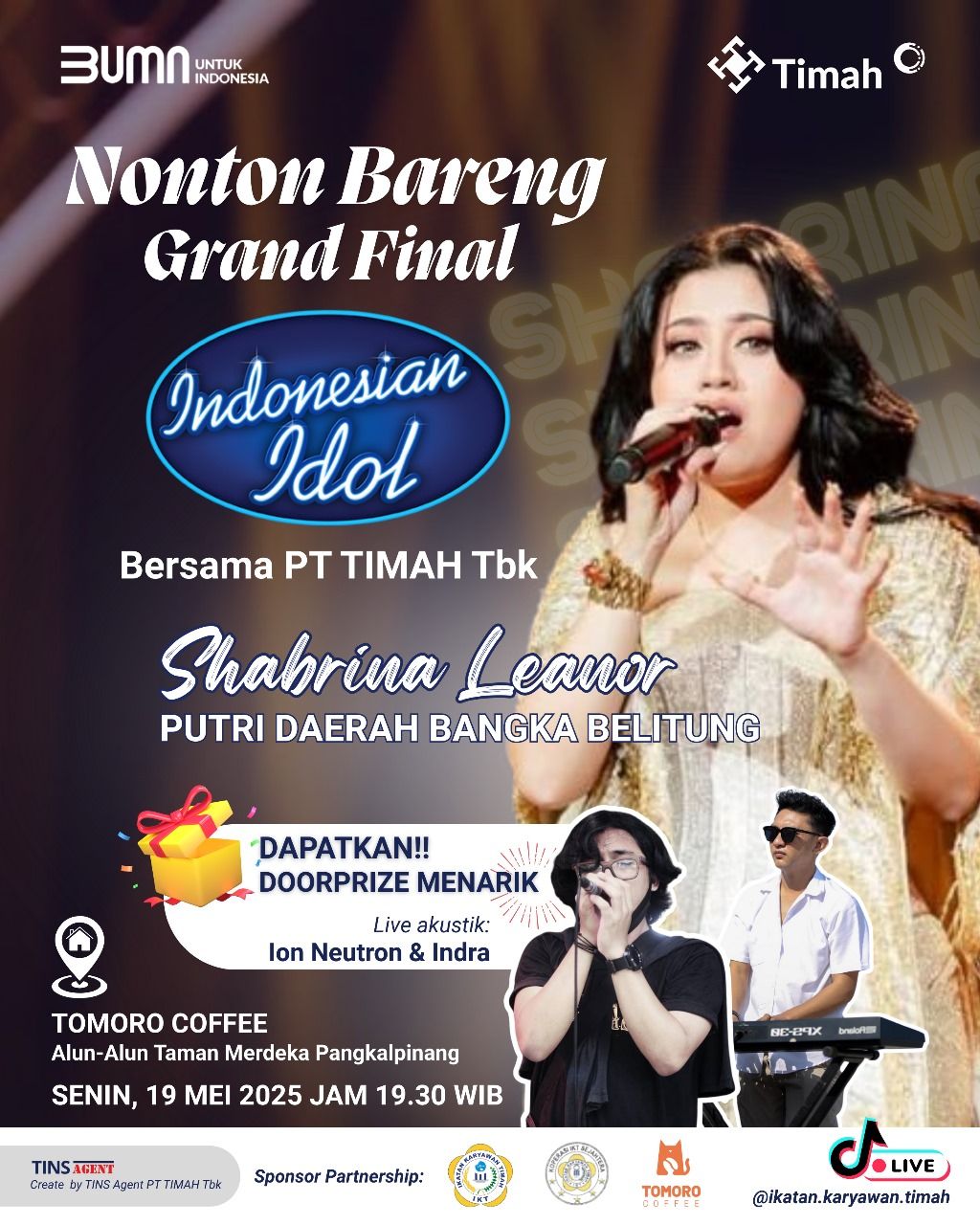 Dukung Shabrina Leanor Jadi Juara Indonesia Idol, PT Timah Gelar Nobar di Tiga Kabupaten dan ...